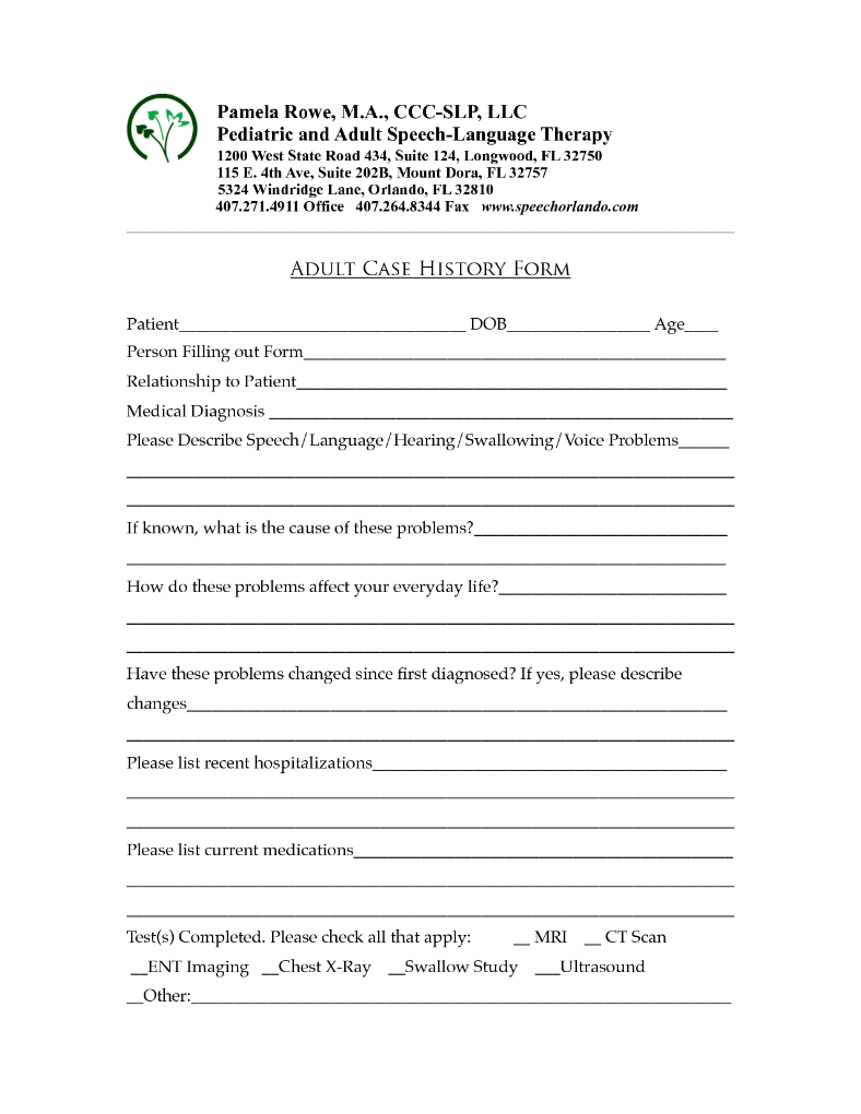 Doculicious - New entry: Adult Case History